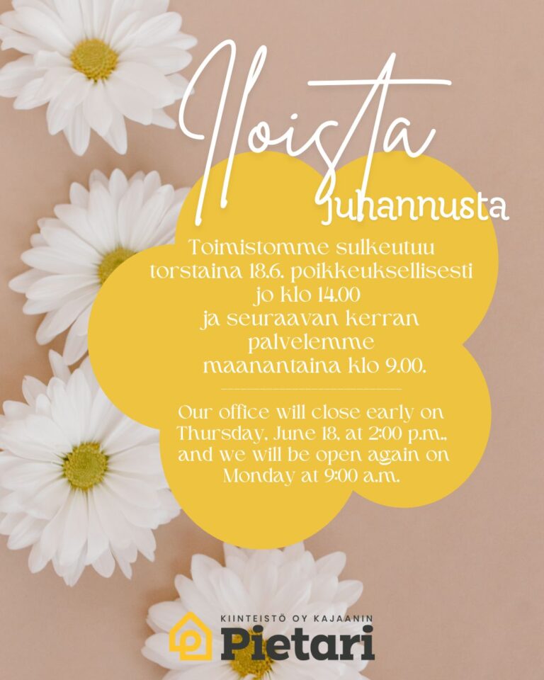 Changes in opening hours during Midsummer week. | Kajaanin Pietari